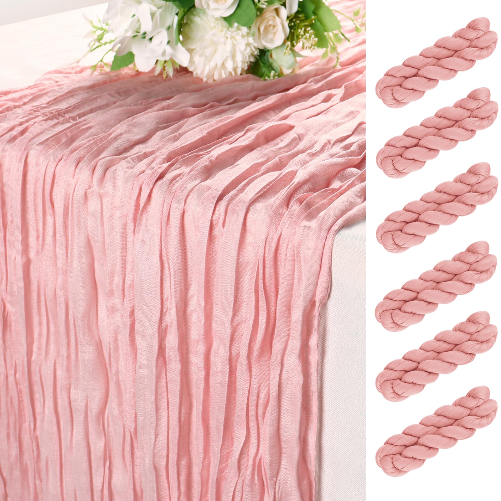 Snapklik.com : 6 Pack Dusty Pink Table Runner 10ft - Cheesecloth Table ...