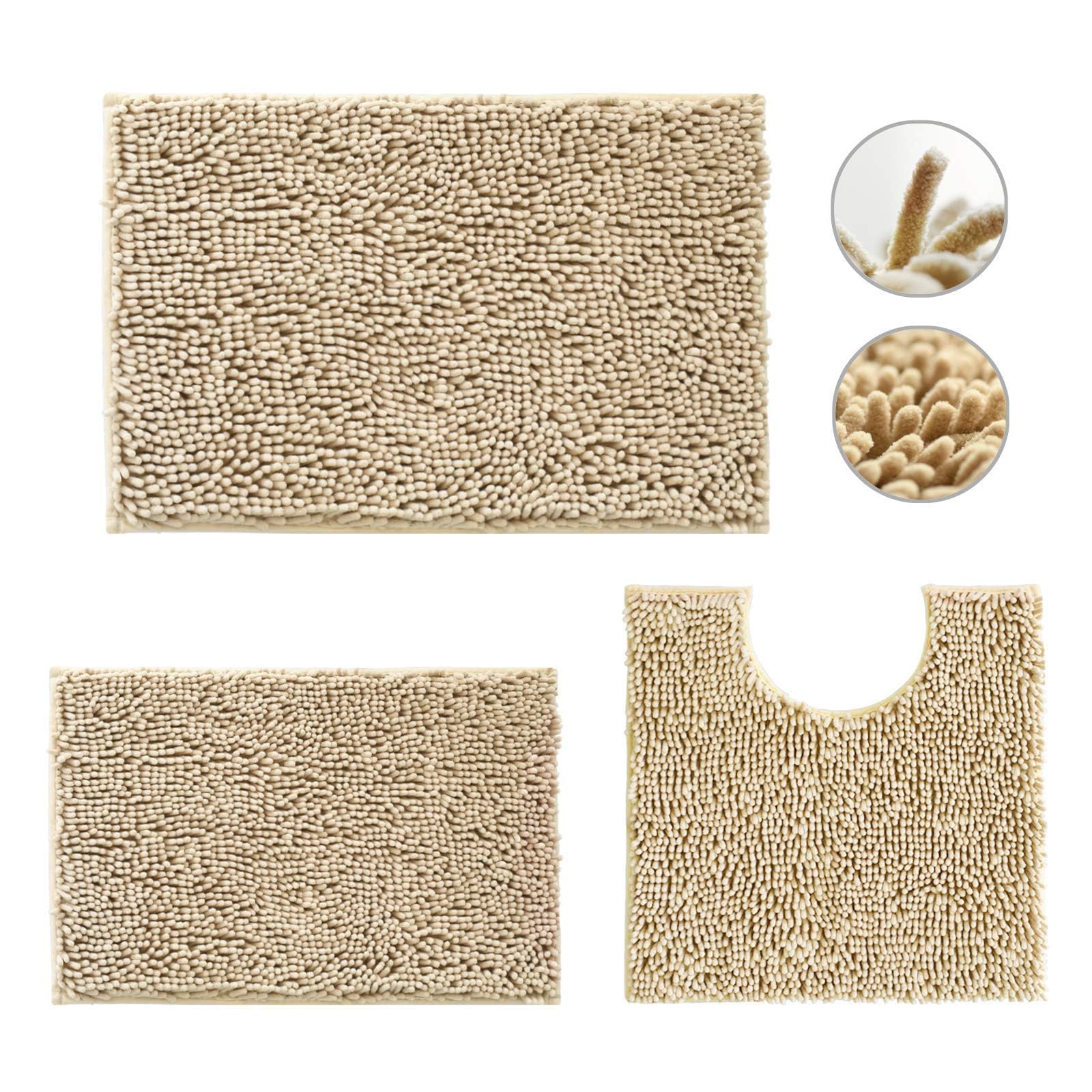 Beige Bathroom Rugs Sets 3 Piece, Bathroom Sets Non Slip, Extra Soft ...