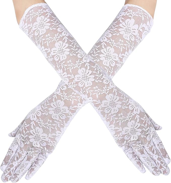 Amazon.com: Delphinus Floral Lace Gloves Long Lace Gloves,Bridal Prom ...