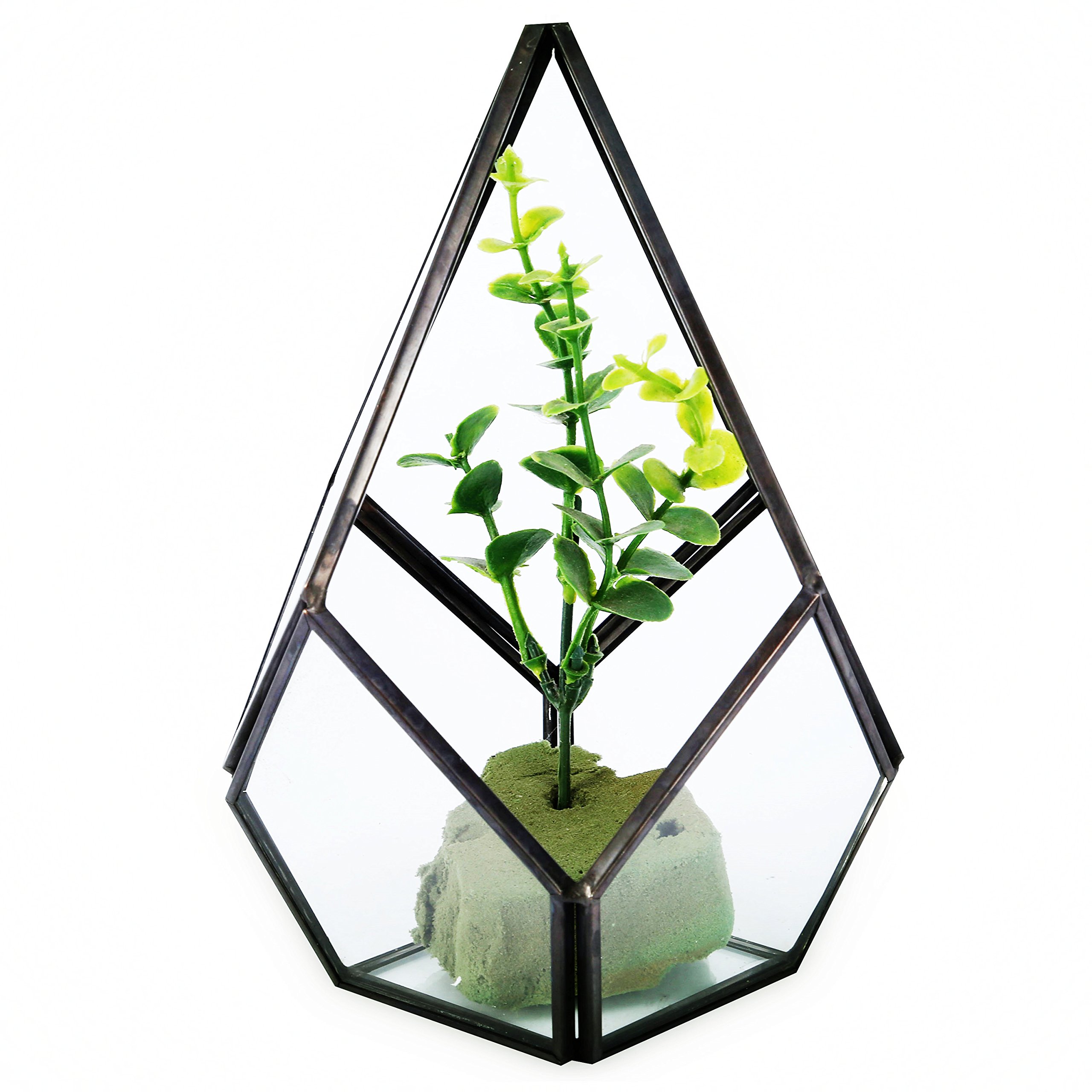 19cm Height Handmade Irregular Prism Glass Geometric Terrarium Box ...