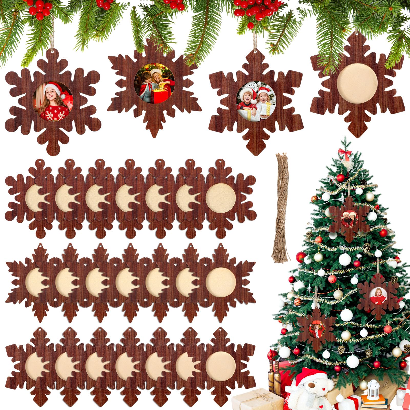 Amazon.com: Marsui 30 Pcs Christmas Wood Snowflake Photo Ornament DIY ...