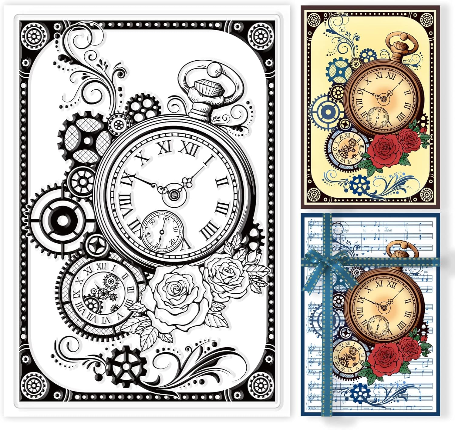 GLOBLELAND Retro Clock Frame Background Clear Stamps Vintage Steampunk ...