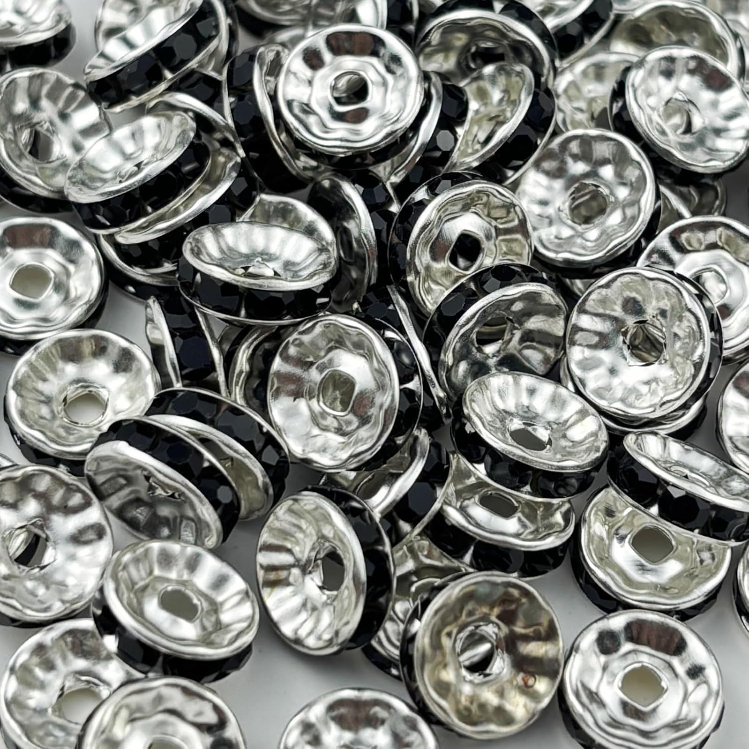 Amazon.com: Honkoolly 100pcs 8mm Rondelle Spacer Beads Silver Plated ...