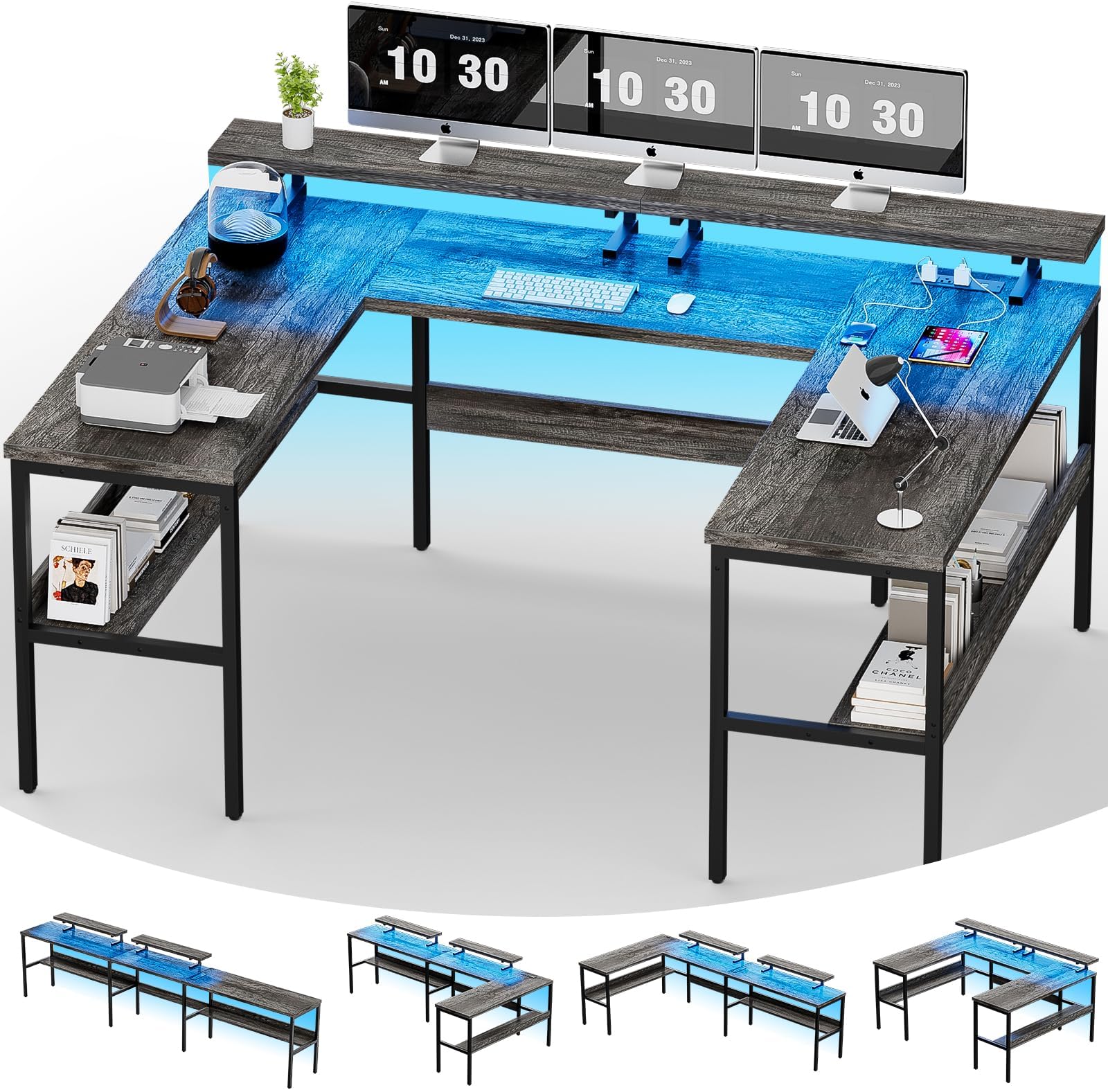 Amazon.com: iSunirm Customizable U Shaped Computer Desk with Adjustable ...