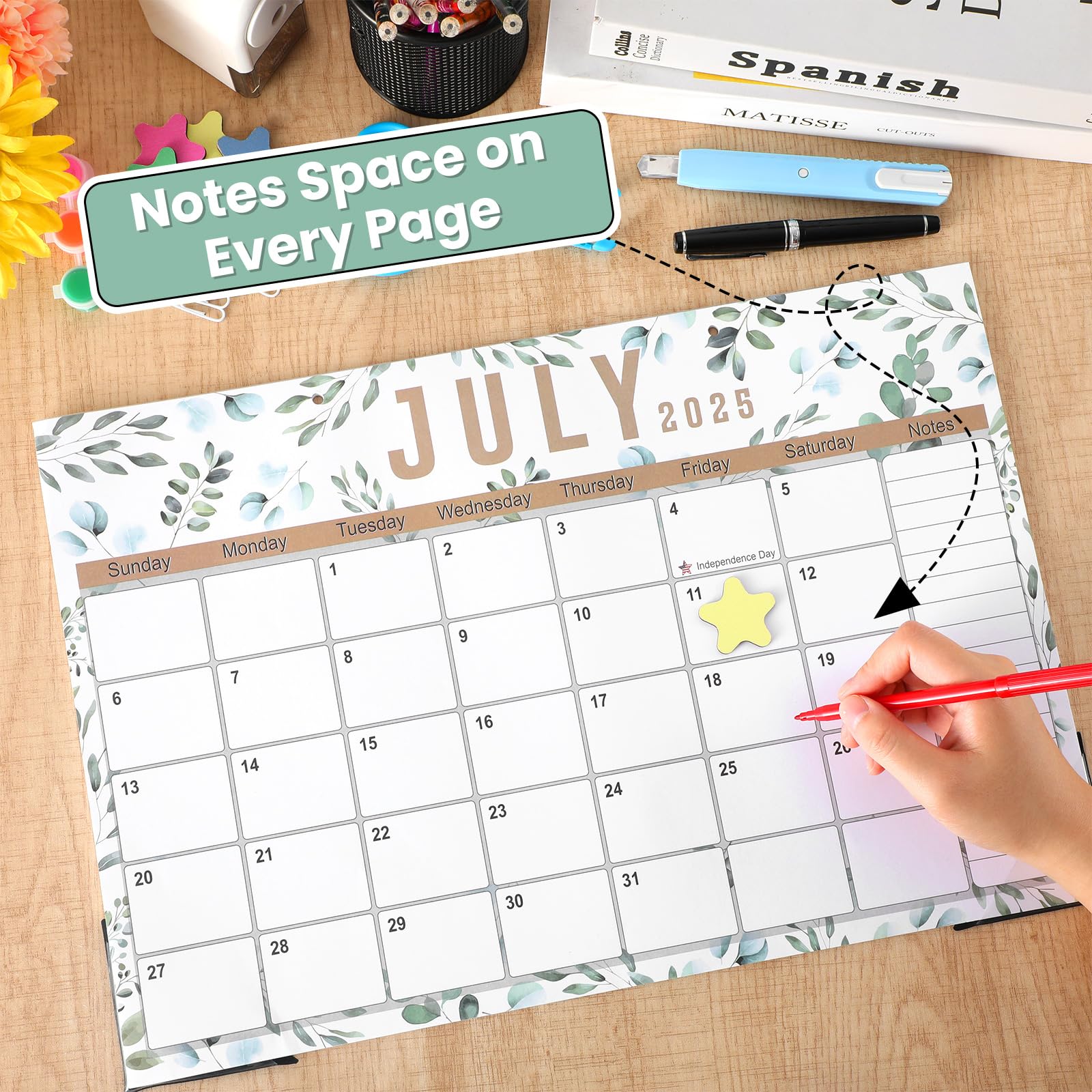 Snapklik.com : Teacher Large Desk Calendar 2025-2026, Greenery 18-Month ...