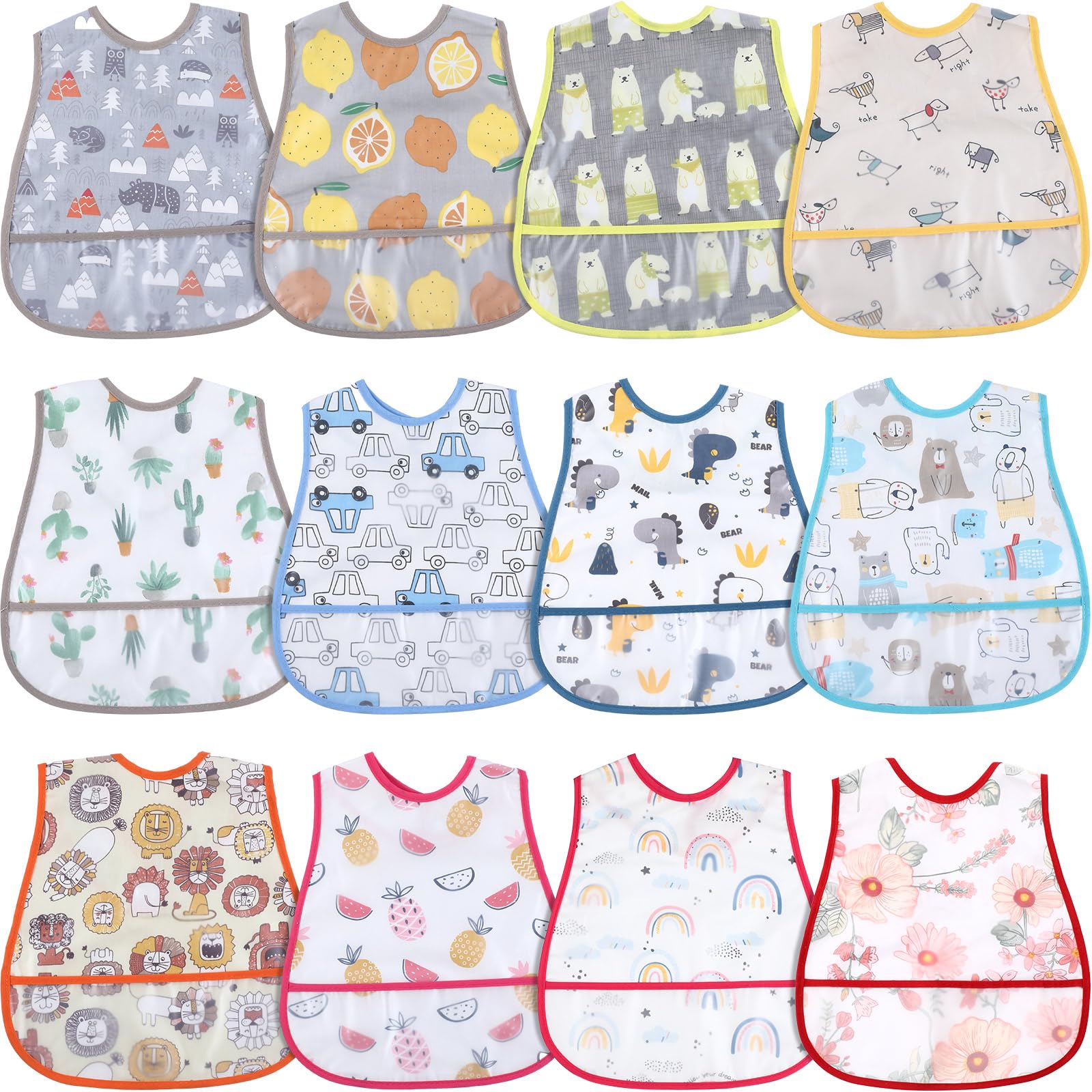 Amazon.com: Jeyiour 12 Pcs Baby Waterproof Bibs with Food Catcher ...