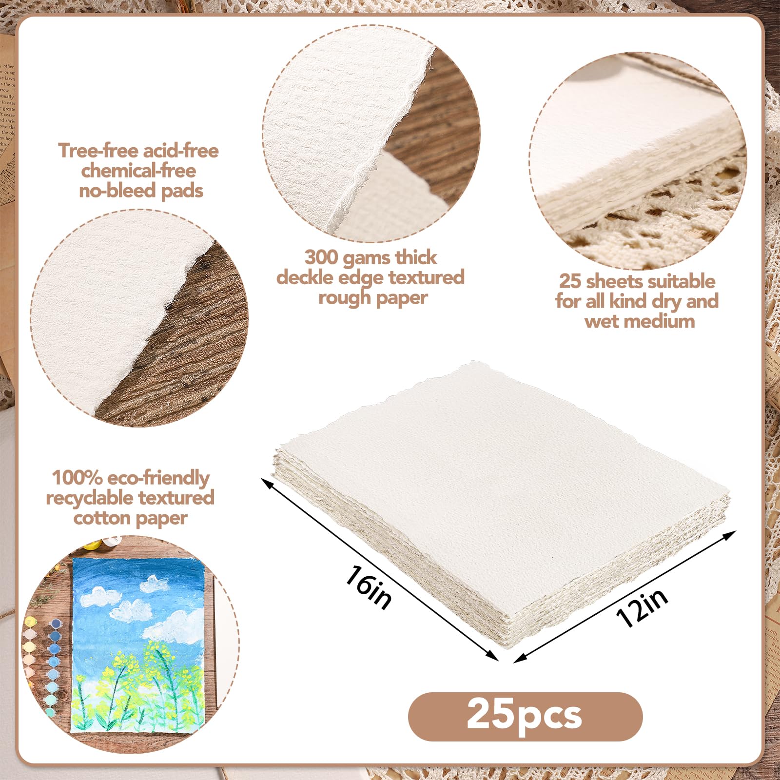 Snapklik.com : 25 Sheets Watercolor Paper 300gsm 12 X 16inch Deckled ...