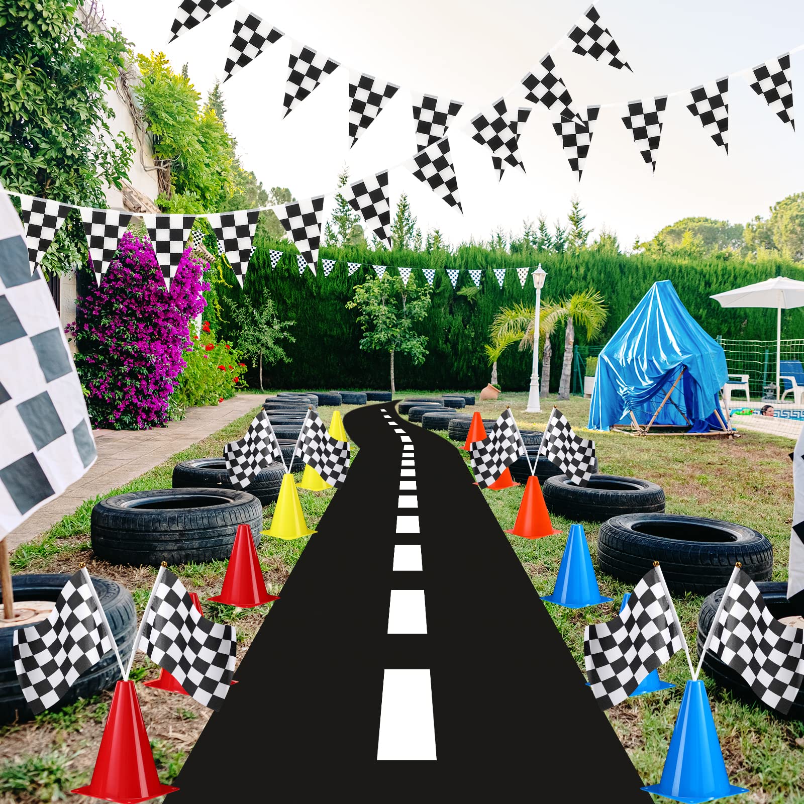 Snapklik.com : Traffic Cones And Racing Checkered Flags Set-Include 12 ...