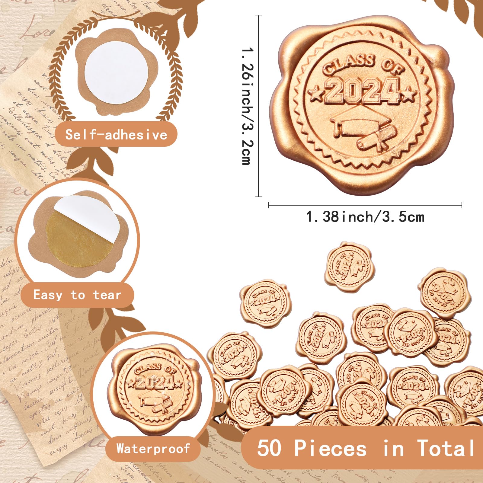 Snapklik.com : Gersoniel 50 Pcs Graduation Wax Seal Stickers Envelope ...