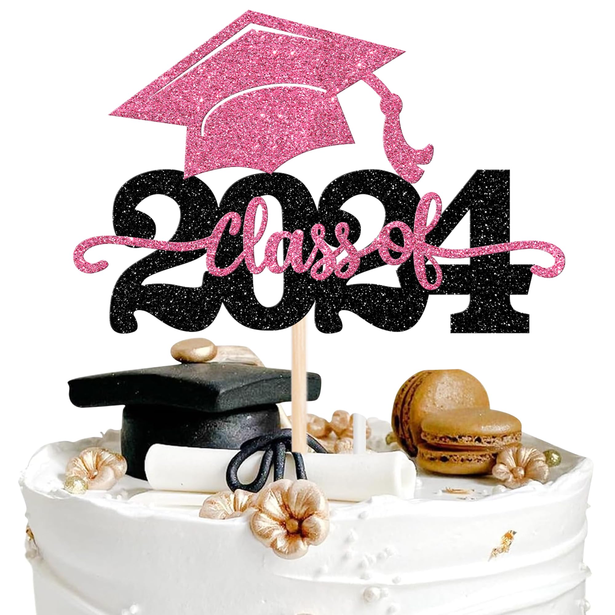 Amazon.com: 1 Pack Class of 2024 Cake Topper Glitter Congrats Grad Cap ...