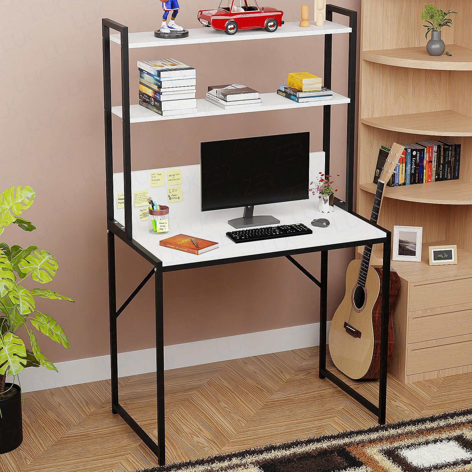 Lukzer 3 Layer Metal & Wood Standing Computer Desk | Sleek Workspace ...