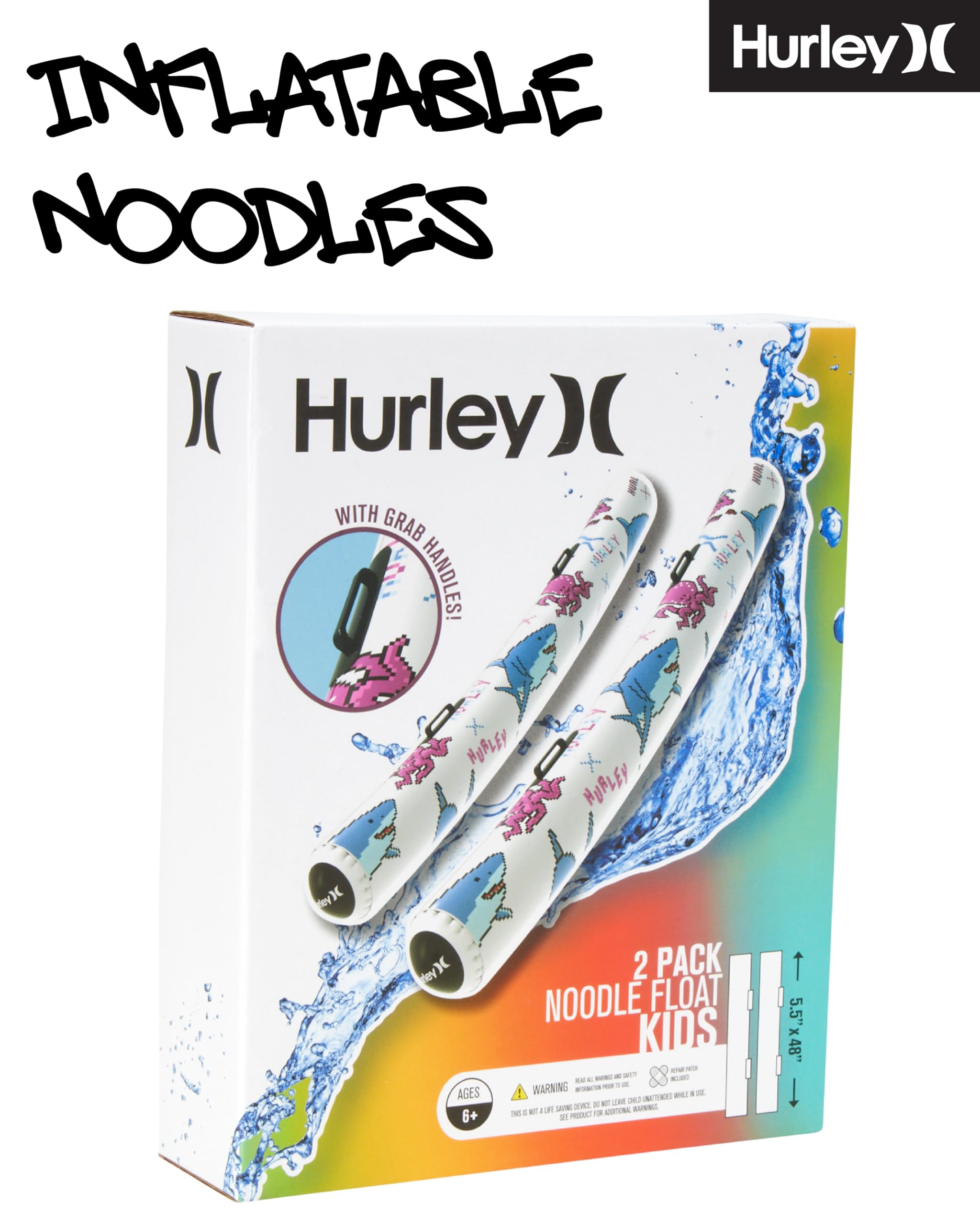 Snapklik.com : Hurley Inflatable Swim Noodle - 2 Pack Blow Up Swimming ...