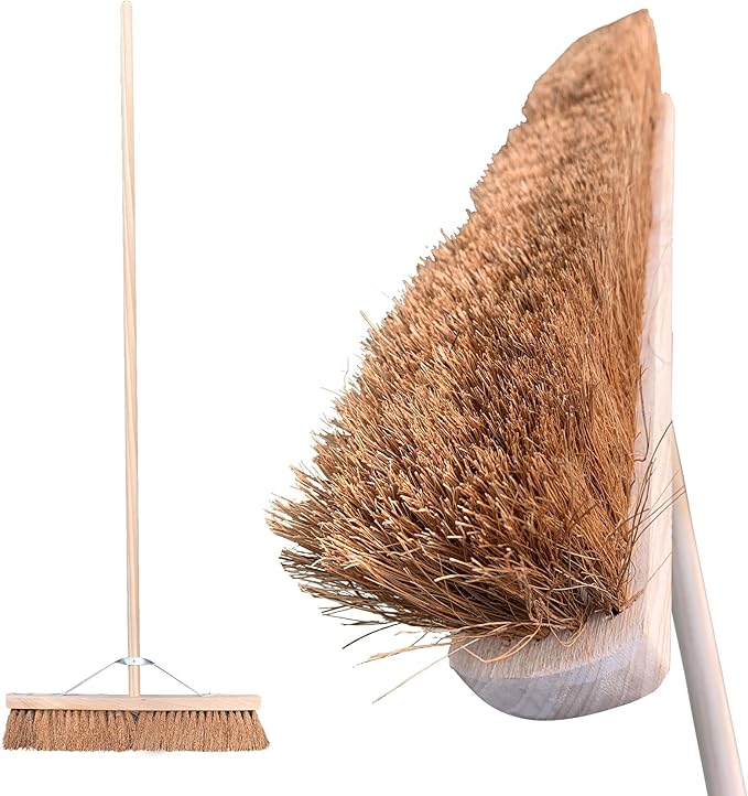 24” Wide Broom Indoor or Outdoor, Heavy Duty Broom with Natural Coco ...