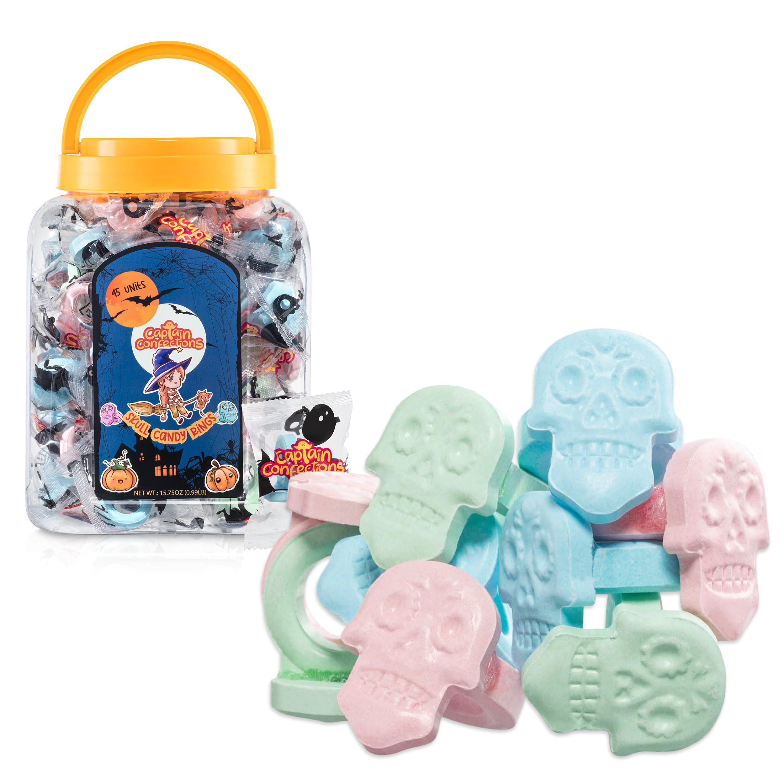 Amazon.com : 45 Sugar Skull Candy Rings, Novelty Halloween Candy, Day ...