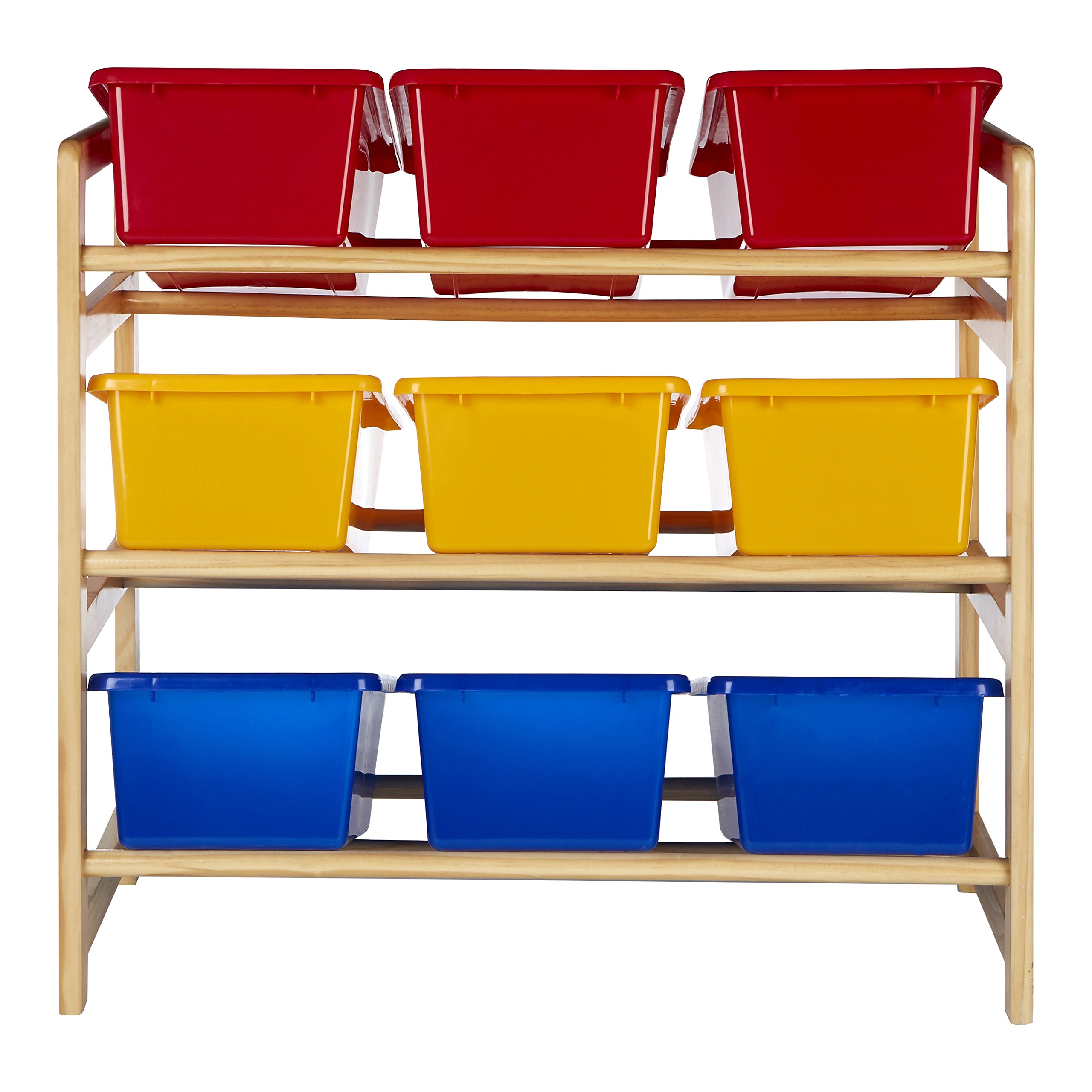 Premier Housewares 3-Tier Storage Unit with Pine Frame and 9 Plastic ...