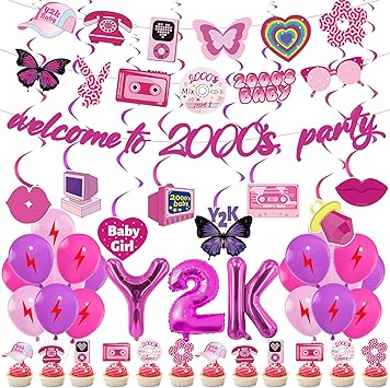 Amazon.com: 2000s Y2K Party Birthday Decorations - 44 Pcs Pink Early ...