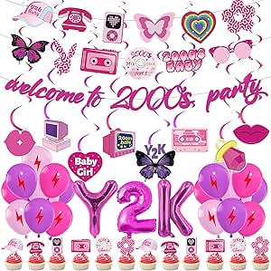 Amazon.com: 2000s Y2K Party Birthday Decorations - 44 Pcs Pink Early ...