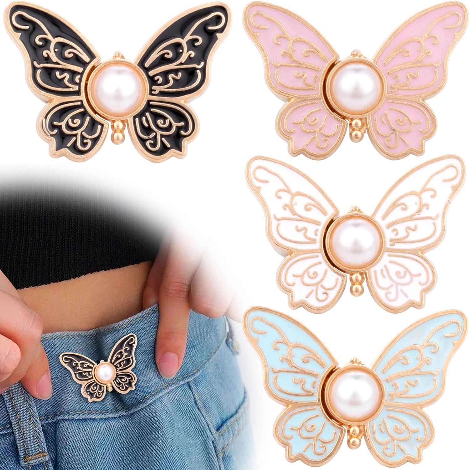 Amazon.com: YALOJE 4 Sets Butterfly Waist Tightener Buttons for Pants ...