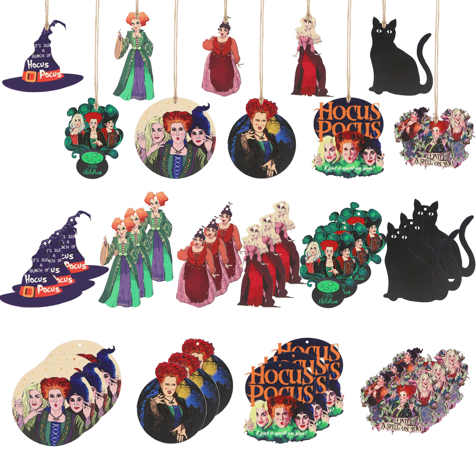 Amazon.com: Jouierty 30Pcs Halloween Hocus Pocus Wood Ornaments Hanging ...