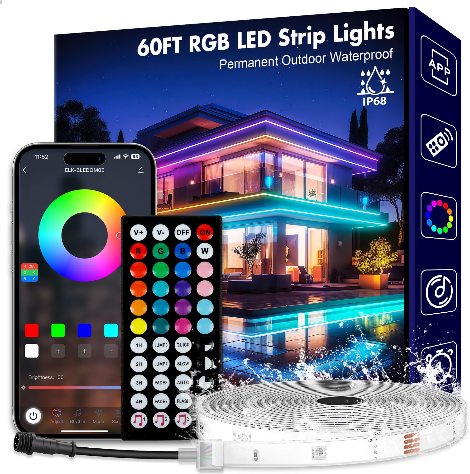 60ft Outdoor Led Strip Lights Waterproof Room Decor, PHLSTYLE 18m IP68 ...