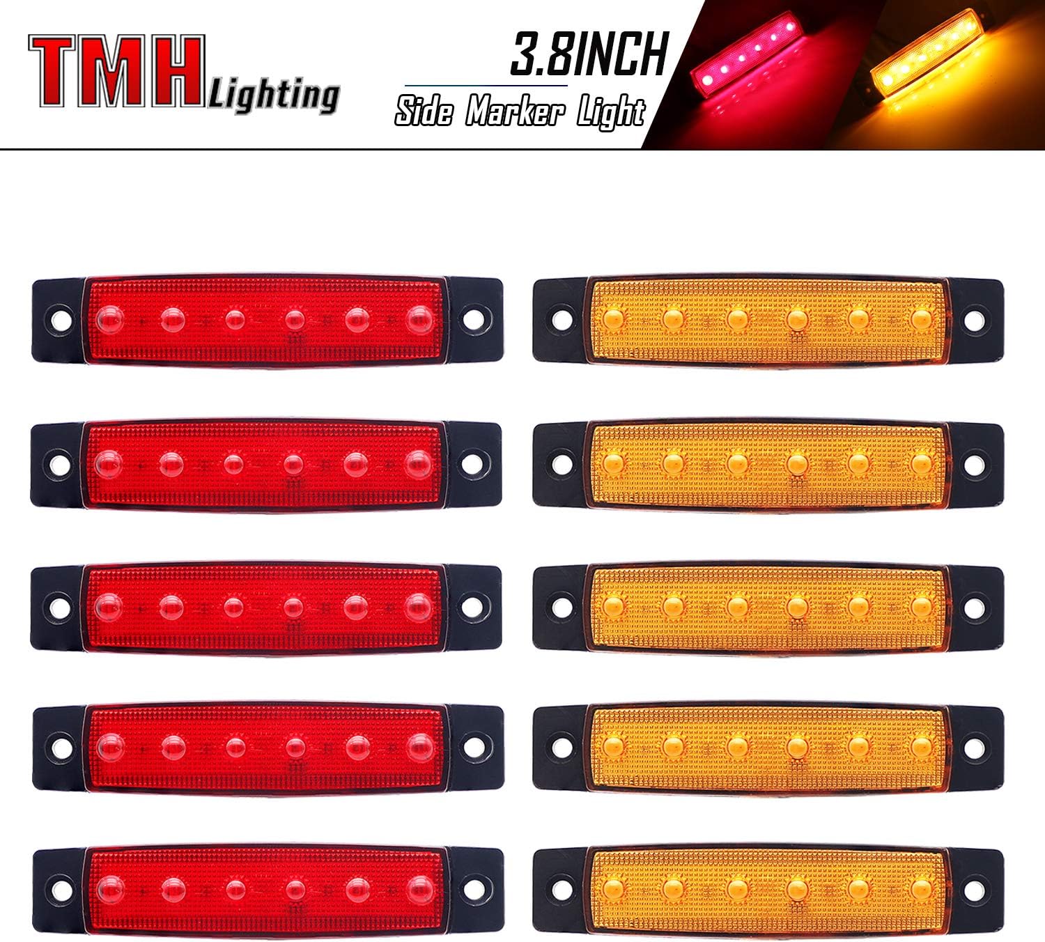 Amazon.com: TMH 10 Pcs 3.8 Inch Red + Amber 6 LED Side Marker Fender ...