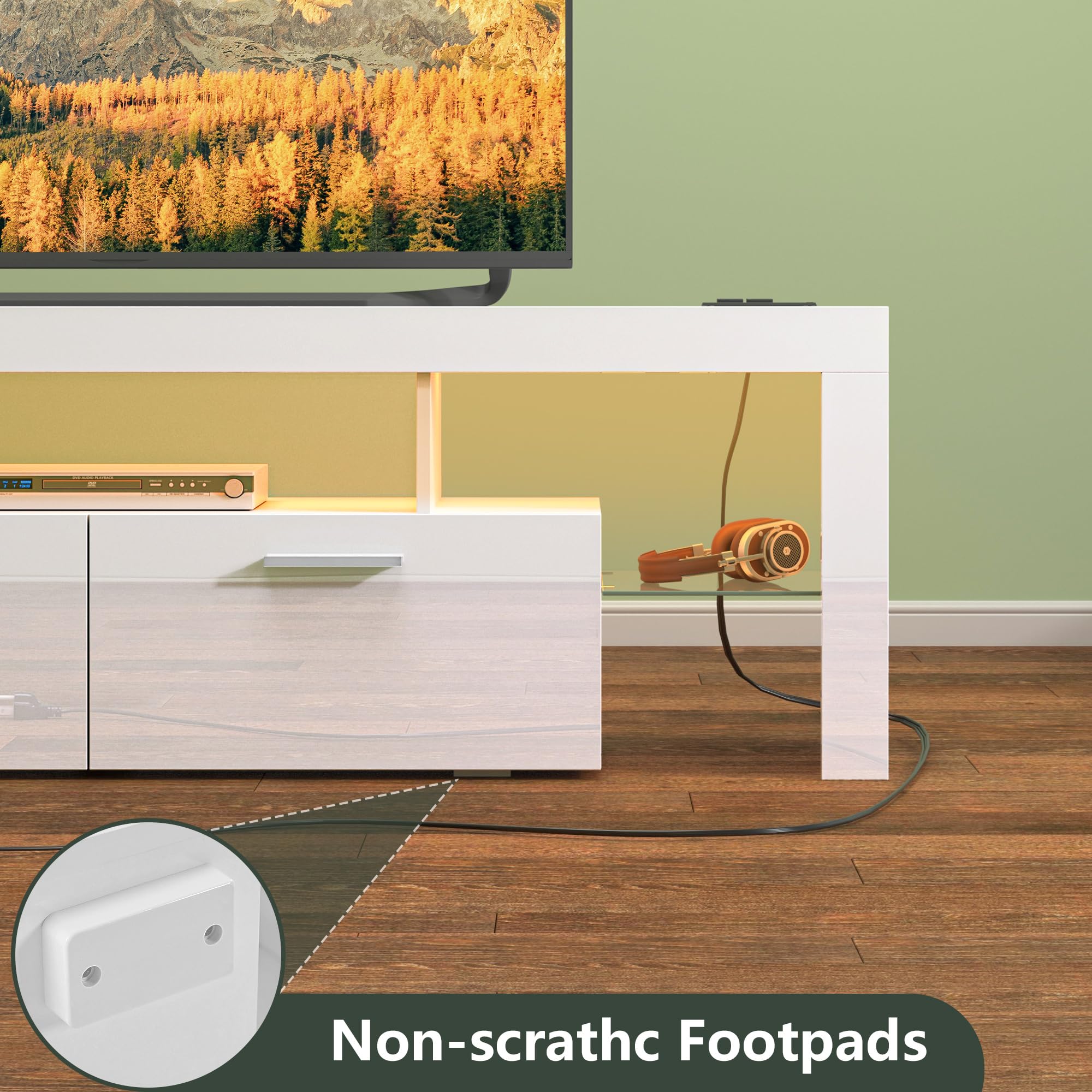 Clikuutory Modern LED White 67 inch TV Stand with Power Outlet and ...