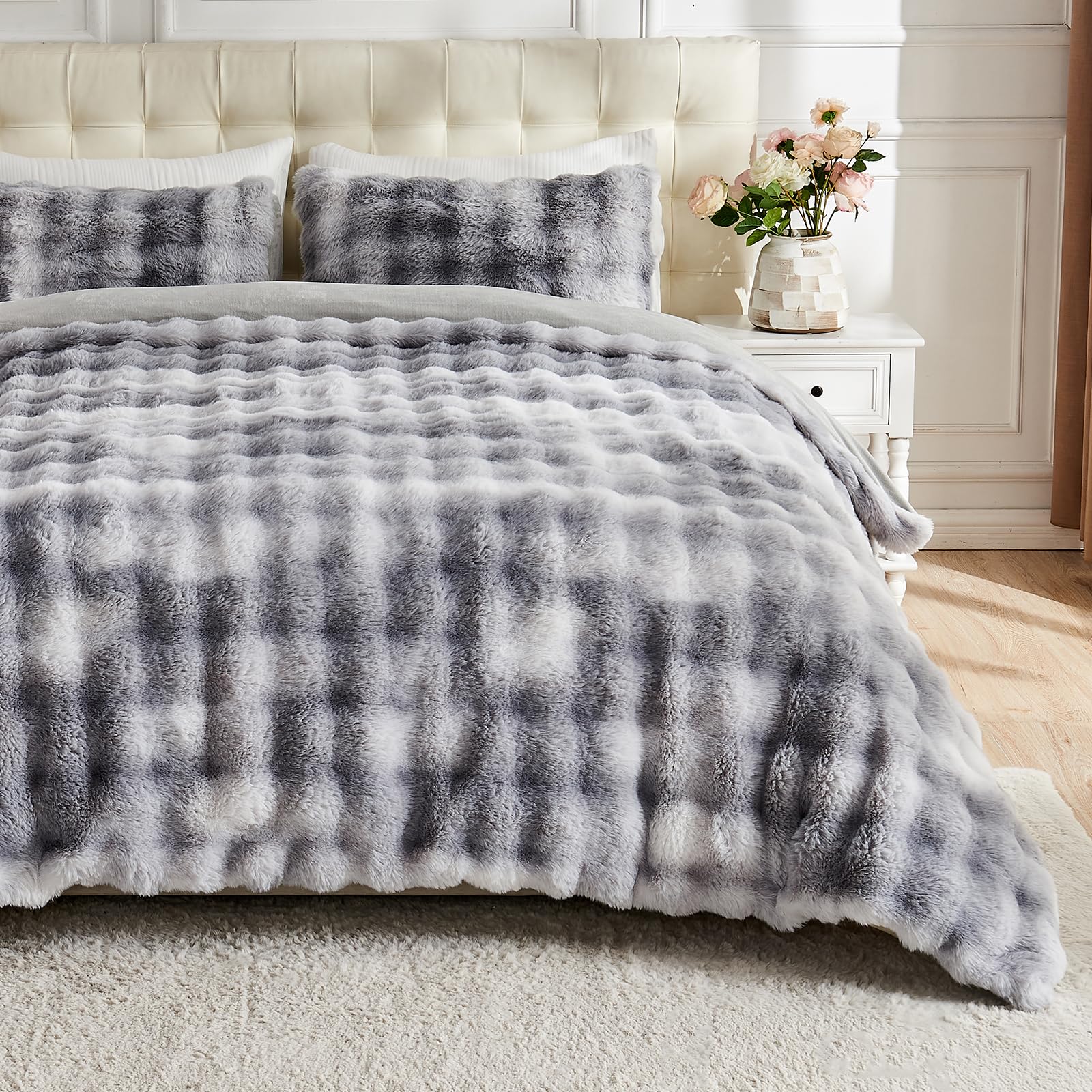 Amazon.com: Lotus Karen Fluffy Comforter Cover Set-Rabbit Fluff Faux ...