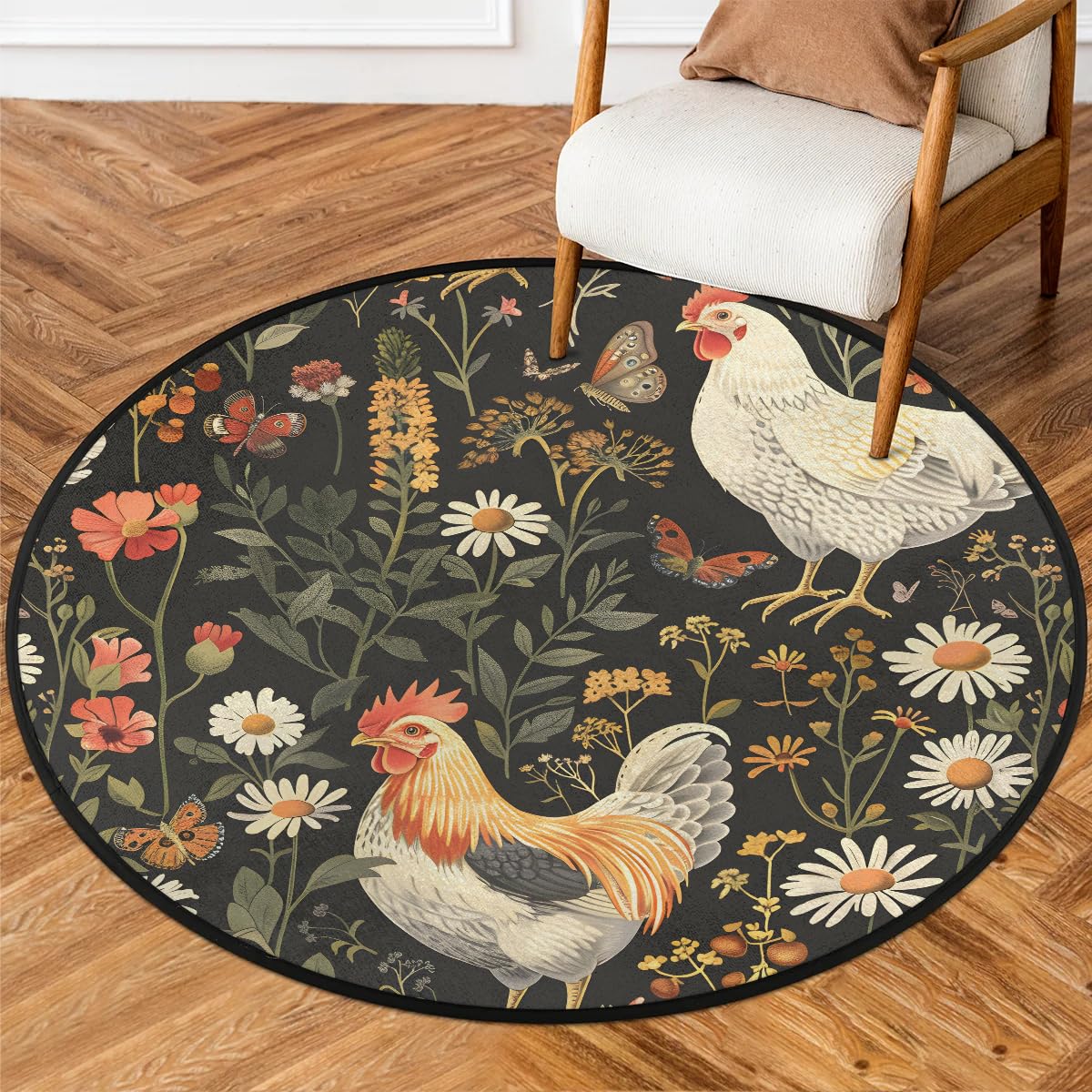 Amazon.com: Gumuslen Rooster Chicken Flower 3ft Round Area Rug Washable ...