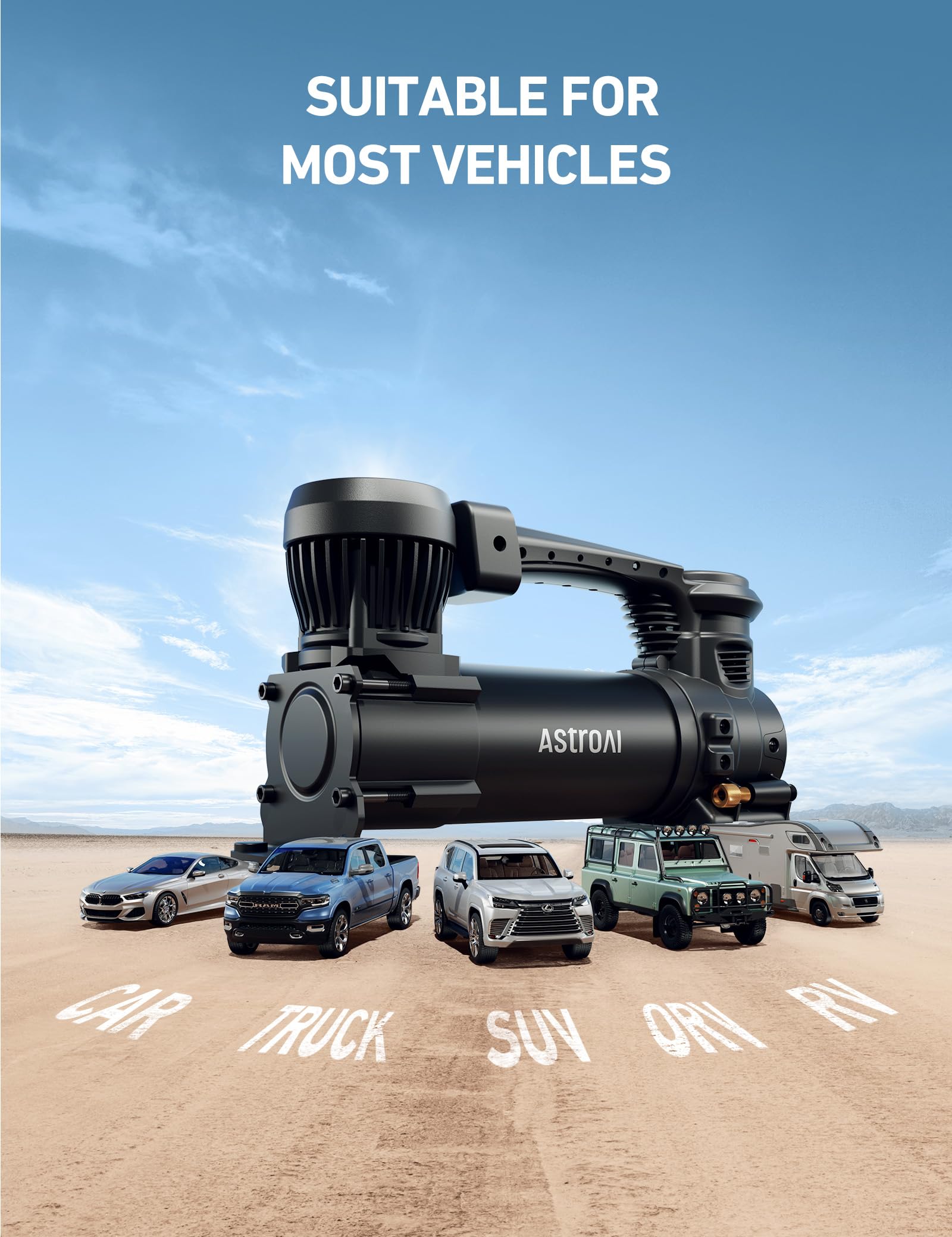 AstroAI T3 Heavy-Duty Air Compressor Black 12V 120PSI Tire Pump with ...