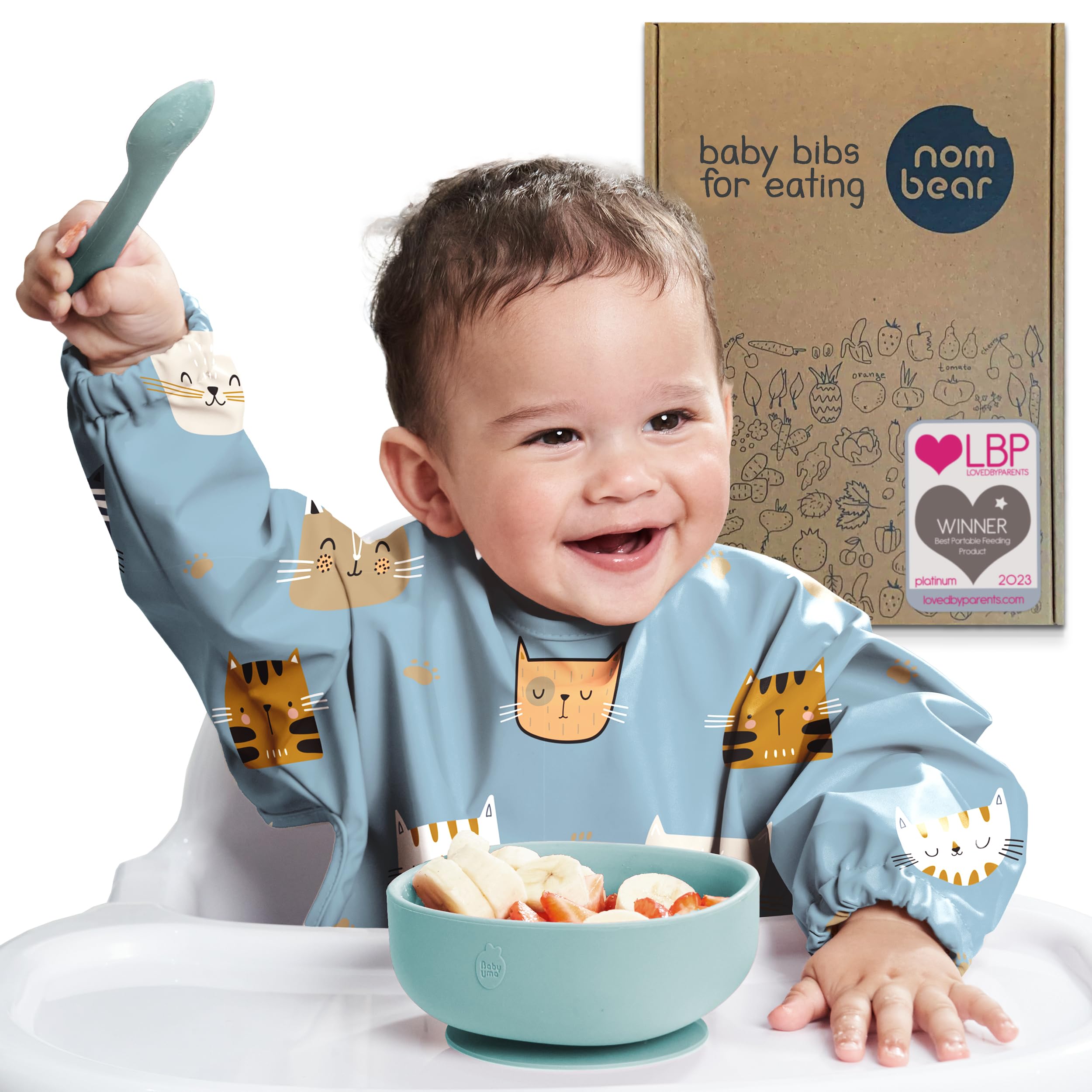 Amazon.com: Nombear Baby Bibs for Eating - Long Sleeve Bib for Babies 6 ...