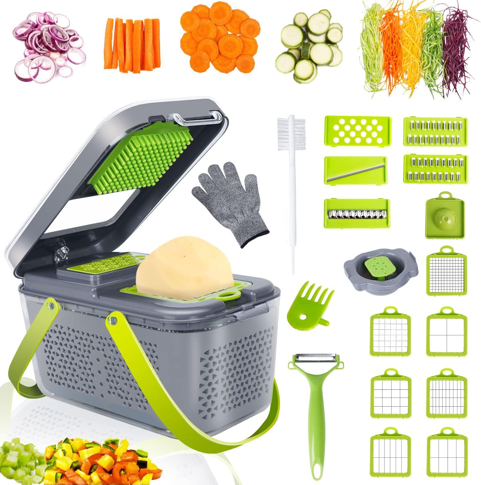 Amazon.com: Chopper Vegetable Cutter 22-in-1, Mandoline Slicer with 13 ...