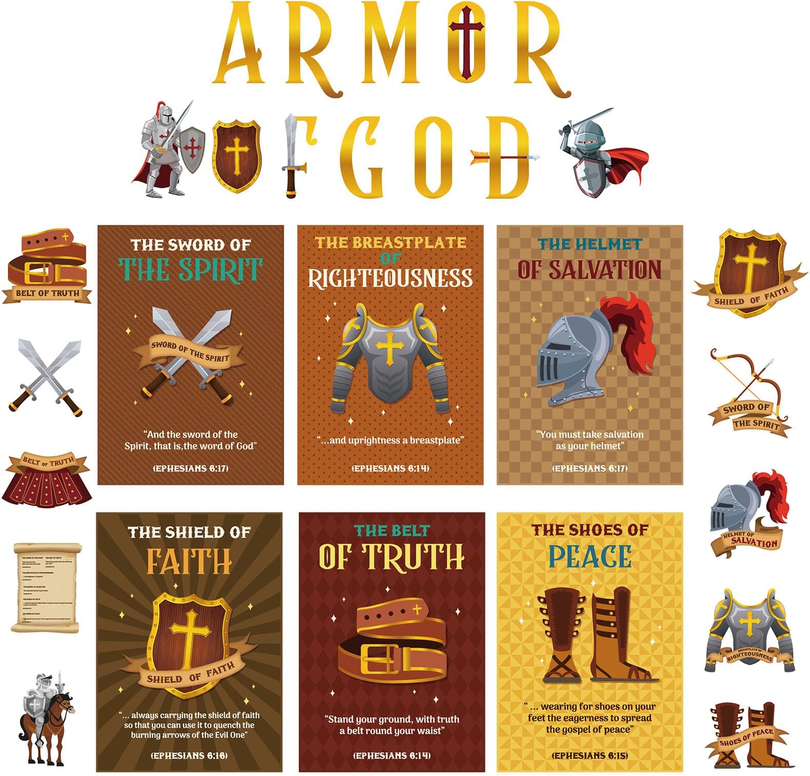Amazon.com: 40 PCS Armor of God Poster Bulletin Board Decorations ...