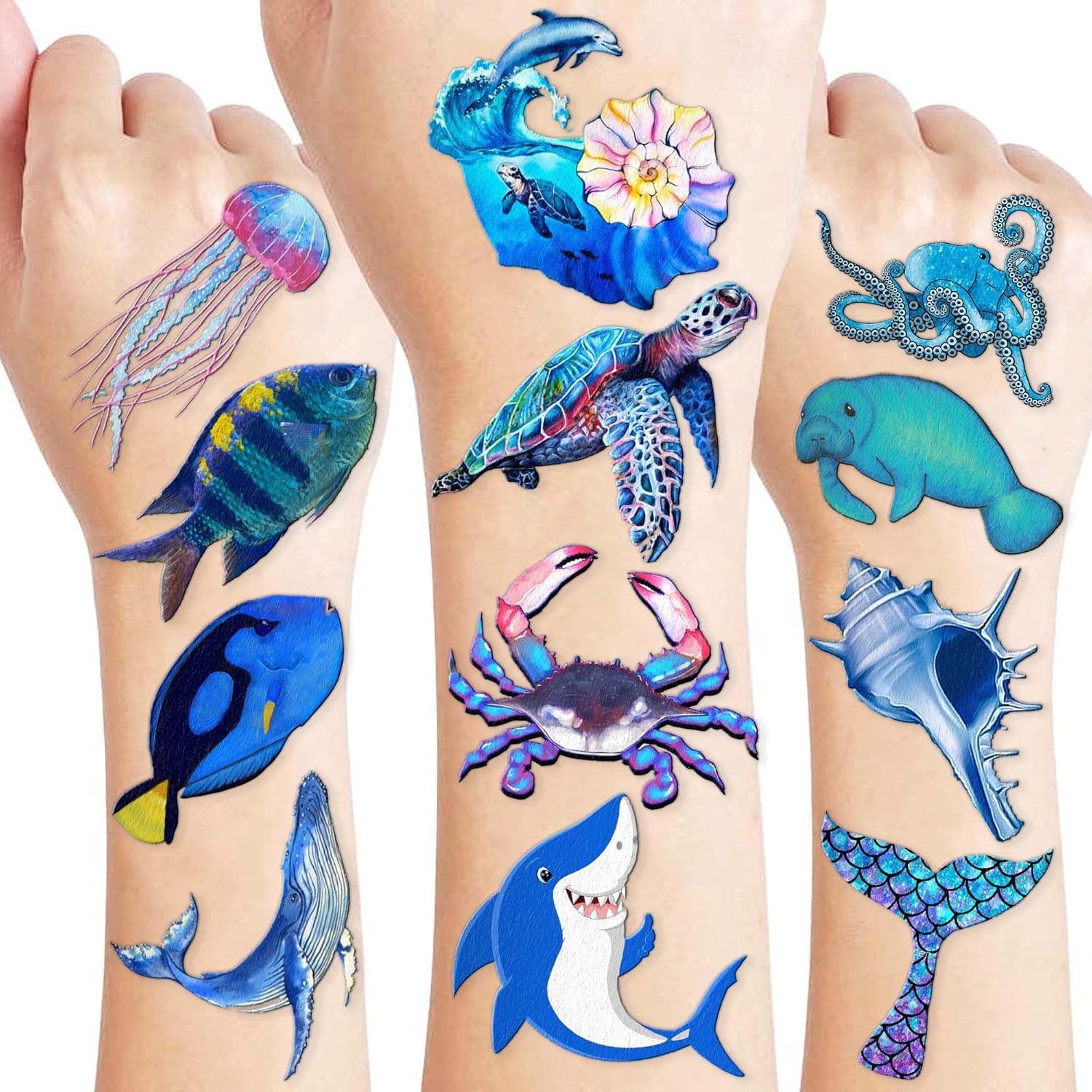 Amazon.com : 8 Sheets (118PCS) Ocean Temporary Tattoos Themed Under The ...