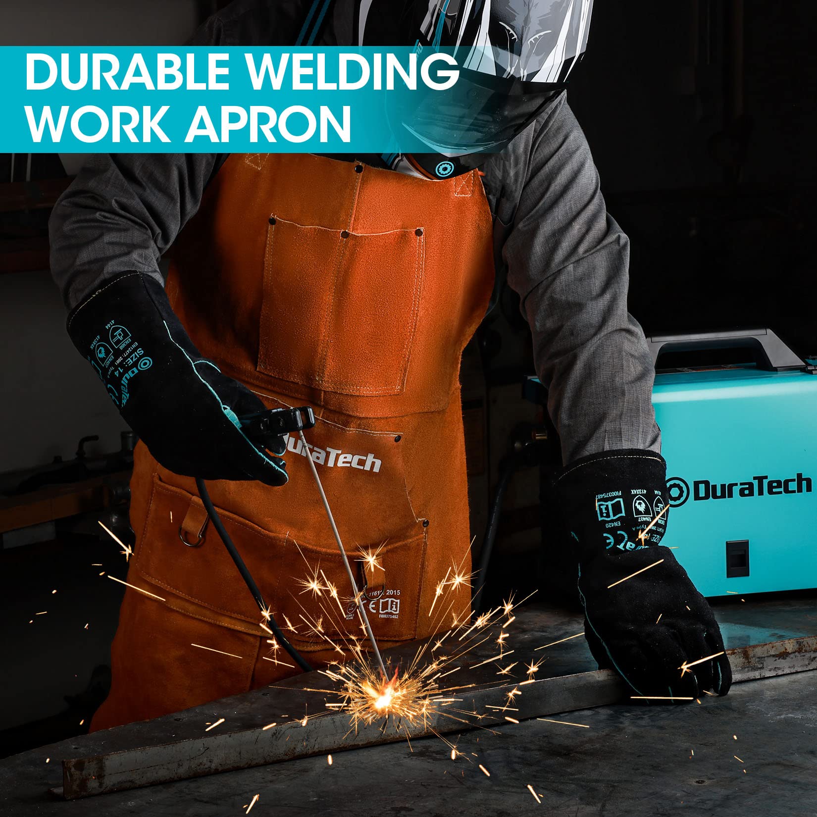 DURATECH Leather Apron, 36" Welding Apron Heat Flame Resistant, Heavy ...