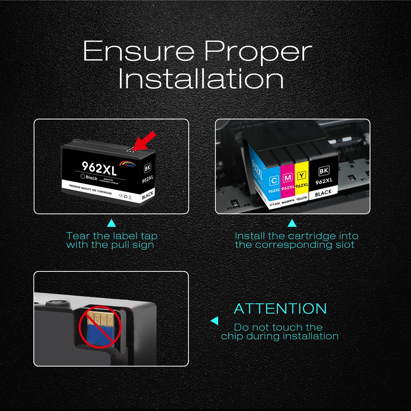 962XL 4 Pack Ink Cartridges Black & Colors. High Yield Combo Pack for ...