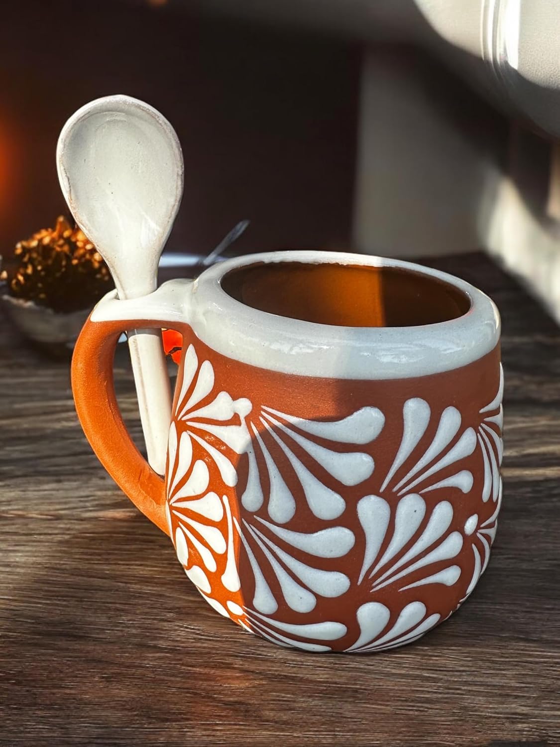 Amazon.com: XL Mexican Mug with Spoon - Handmade Pottery, Convenient ...