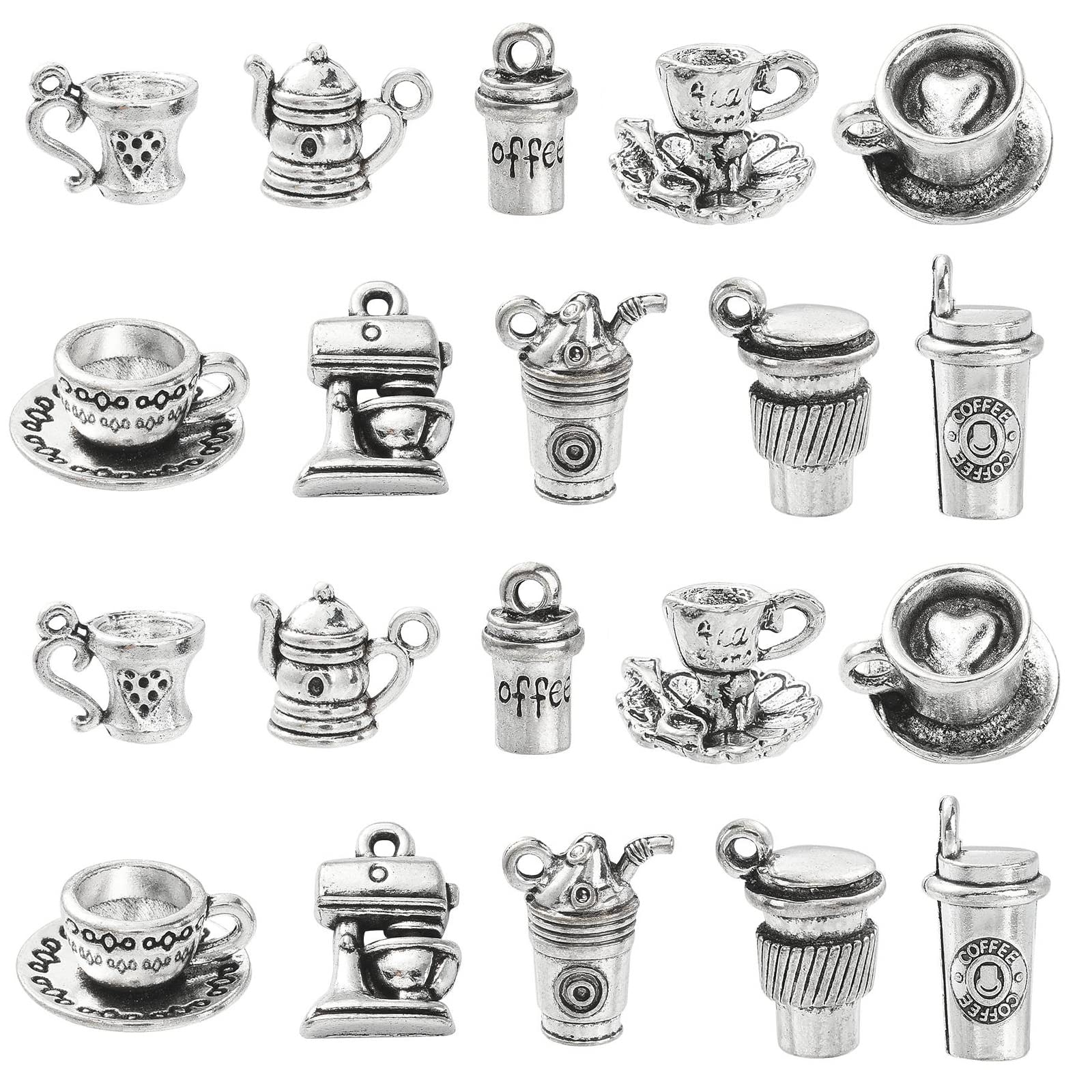 Amazon.com: DanLingJewelry 50Pcs 10 Styles Tibetan Coffee Charms Teapot ...