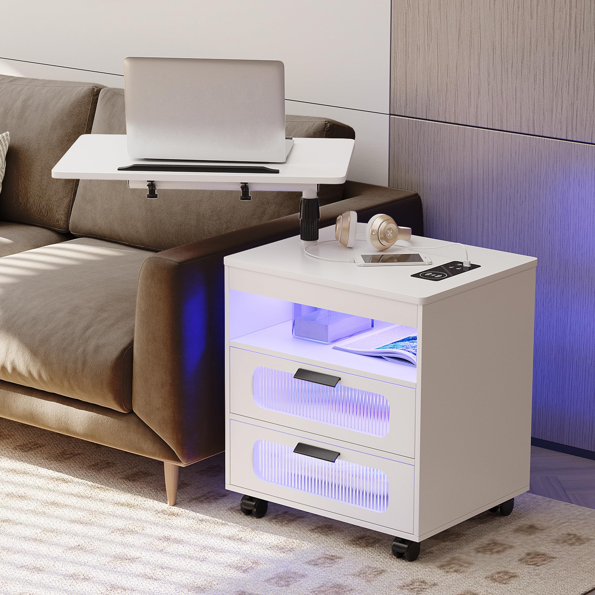 Amazon.com: Lareth Height Adjustable Nightstand 2 Drawers Wooden End ...