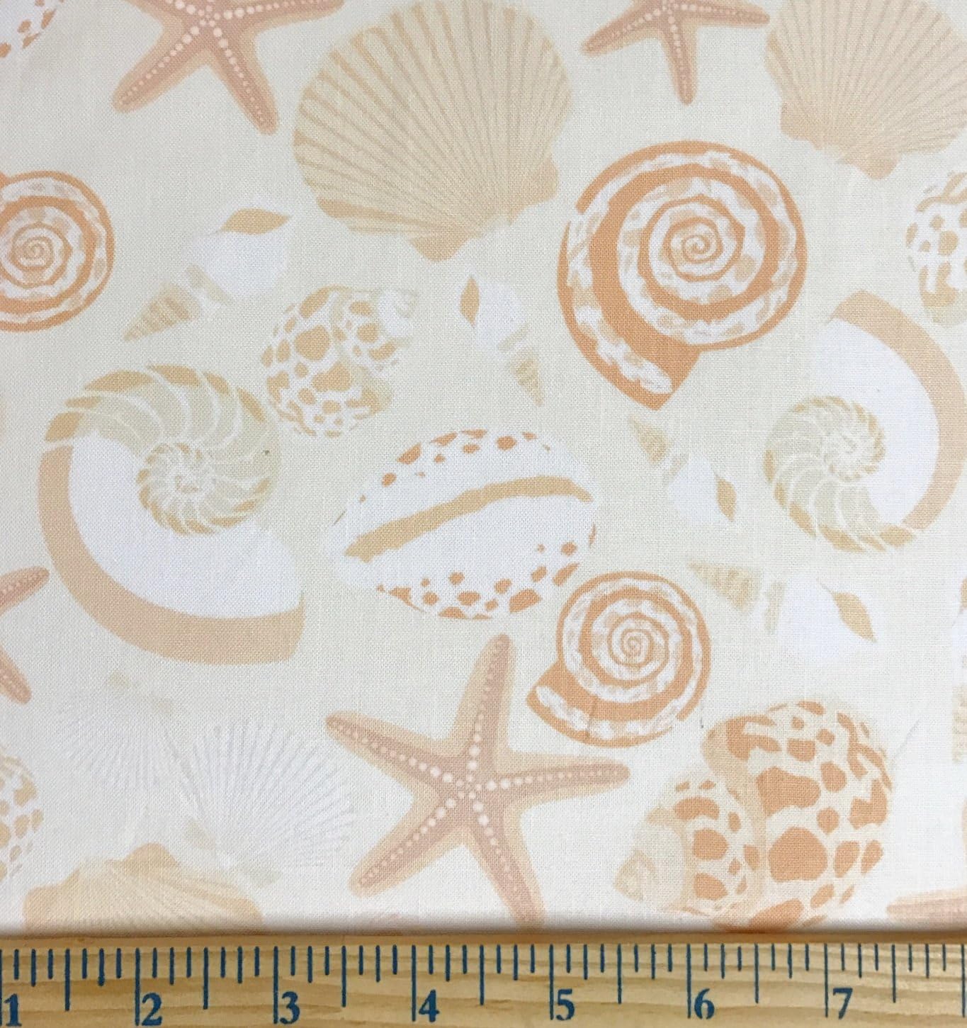 Amazon.com: 1/2 Yard -"Cabana Seashells" Peach Shells & Starfish on ...