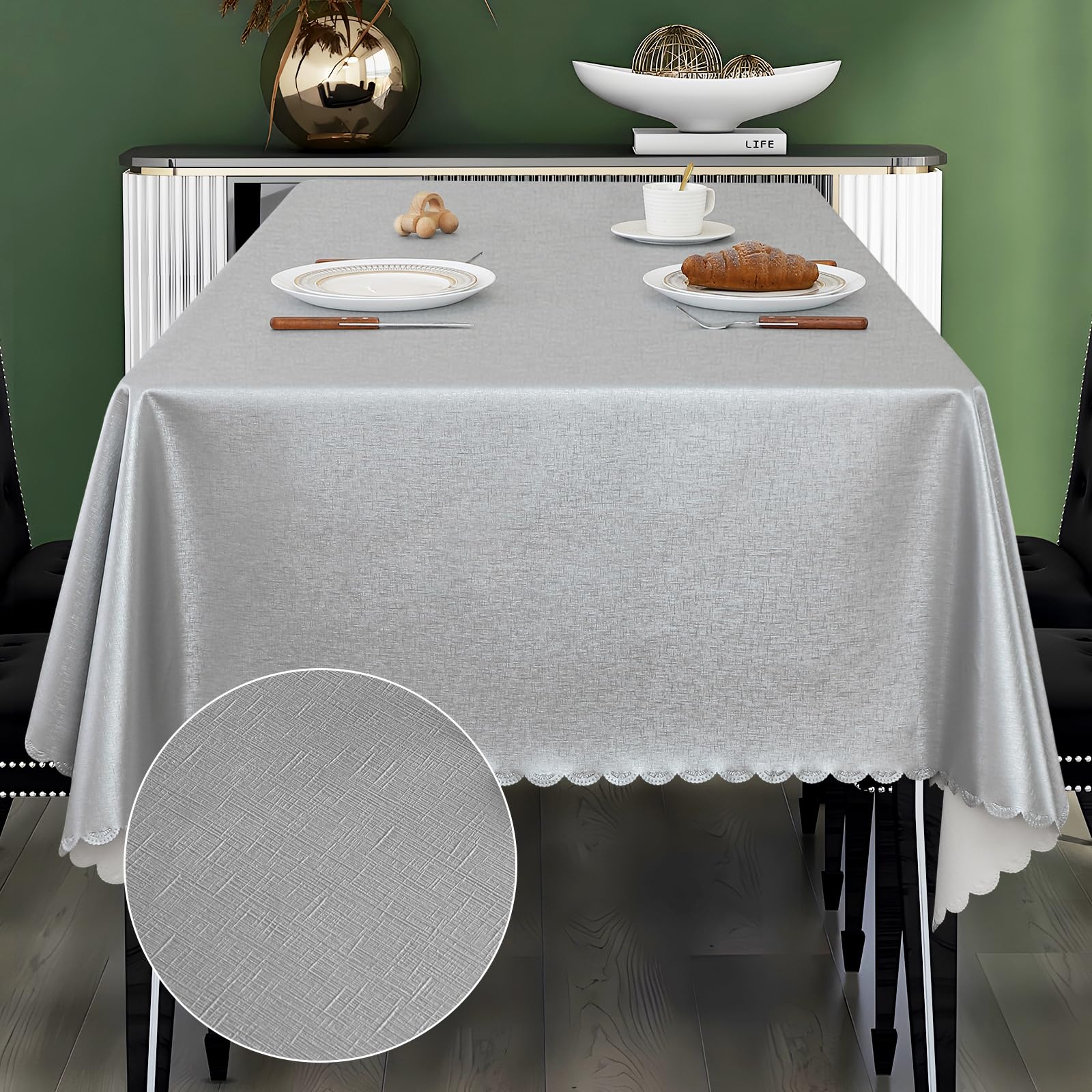 Amazon.com: UFRIDAY Silver Grey Faux Leather Tablecloth 60 x 84 inches ...