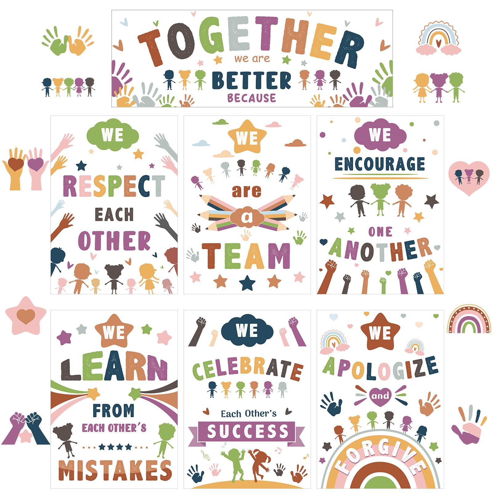 Harloon 48 Pcs Rainbow Diversity Posters For Classroom Decor ...