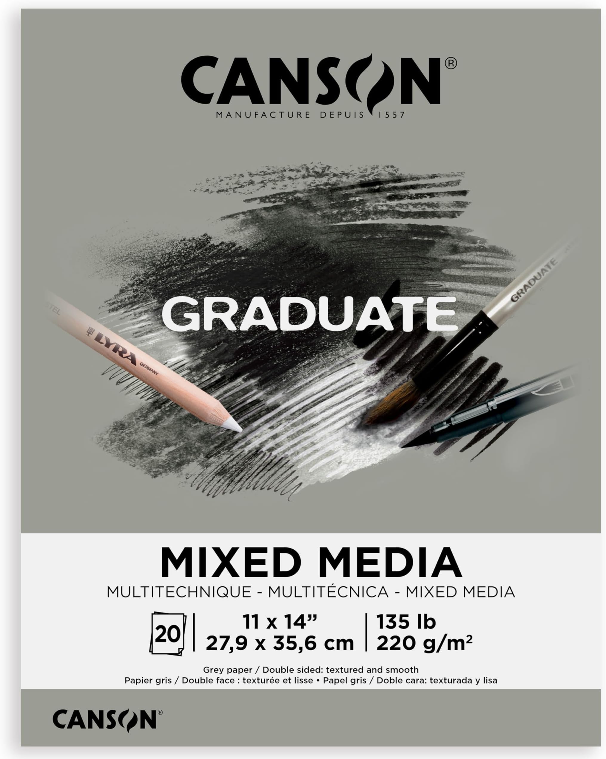 Amazon.com: Canson Graduate Grey Toned Mixed Media Pad, Foldover, 11x14 ...