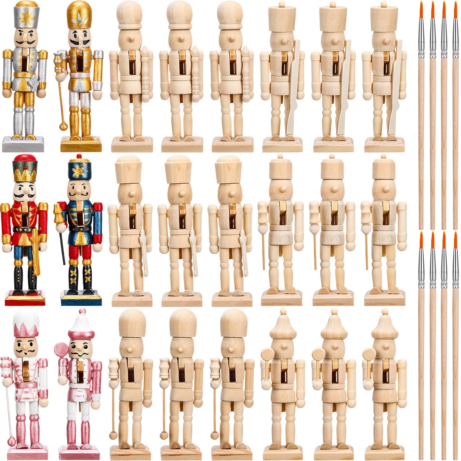 Amazon.com: 56 Pcs Christmas Wooden Unfinished Nutcracker Figures ...