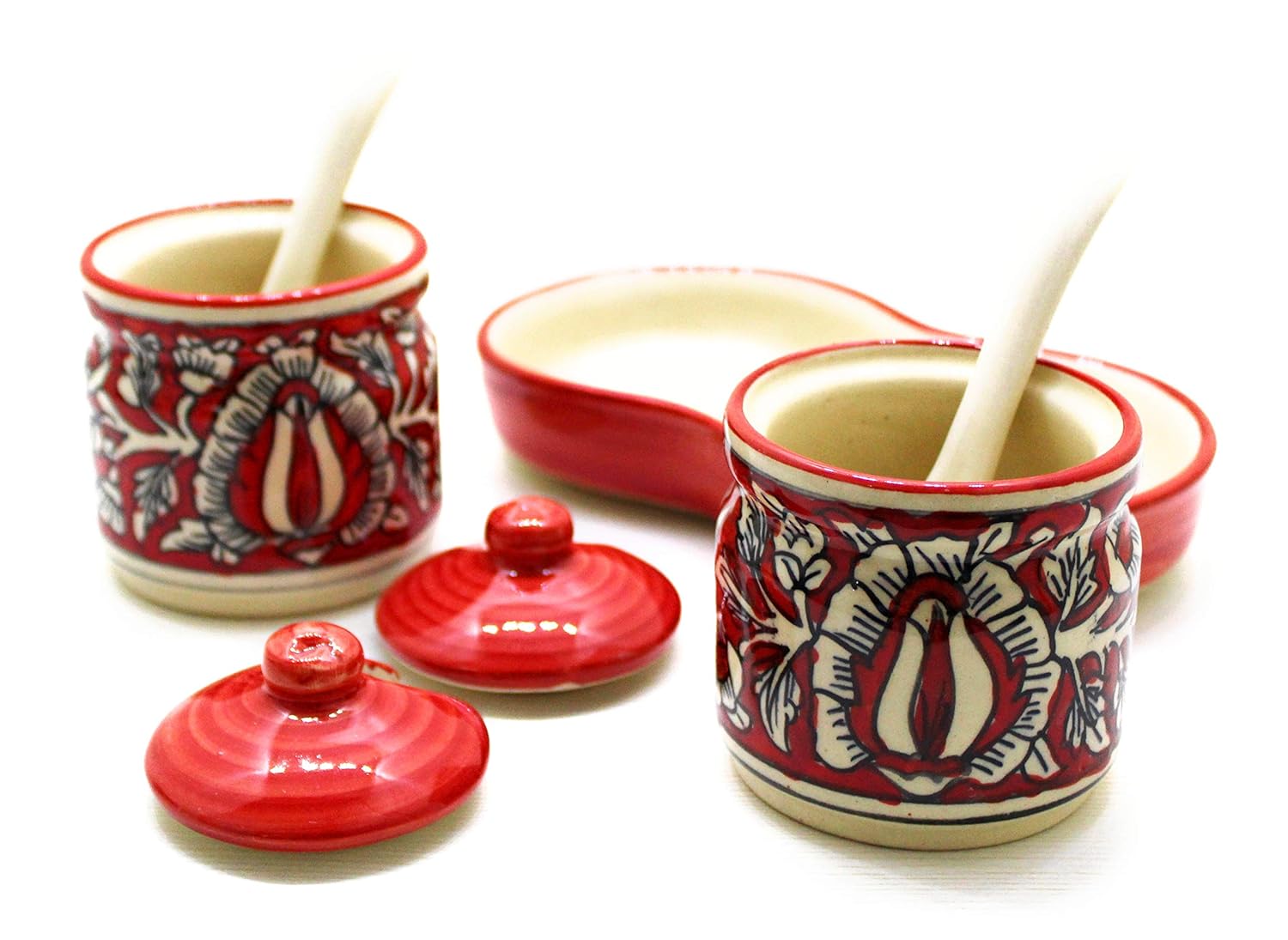 Buy Your Style Hand Printed Ceramic Pickle Jar- Set of 2 with Tray and ...