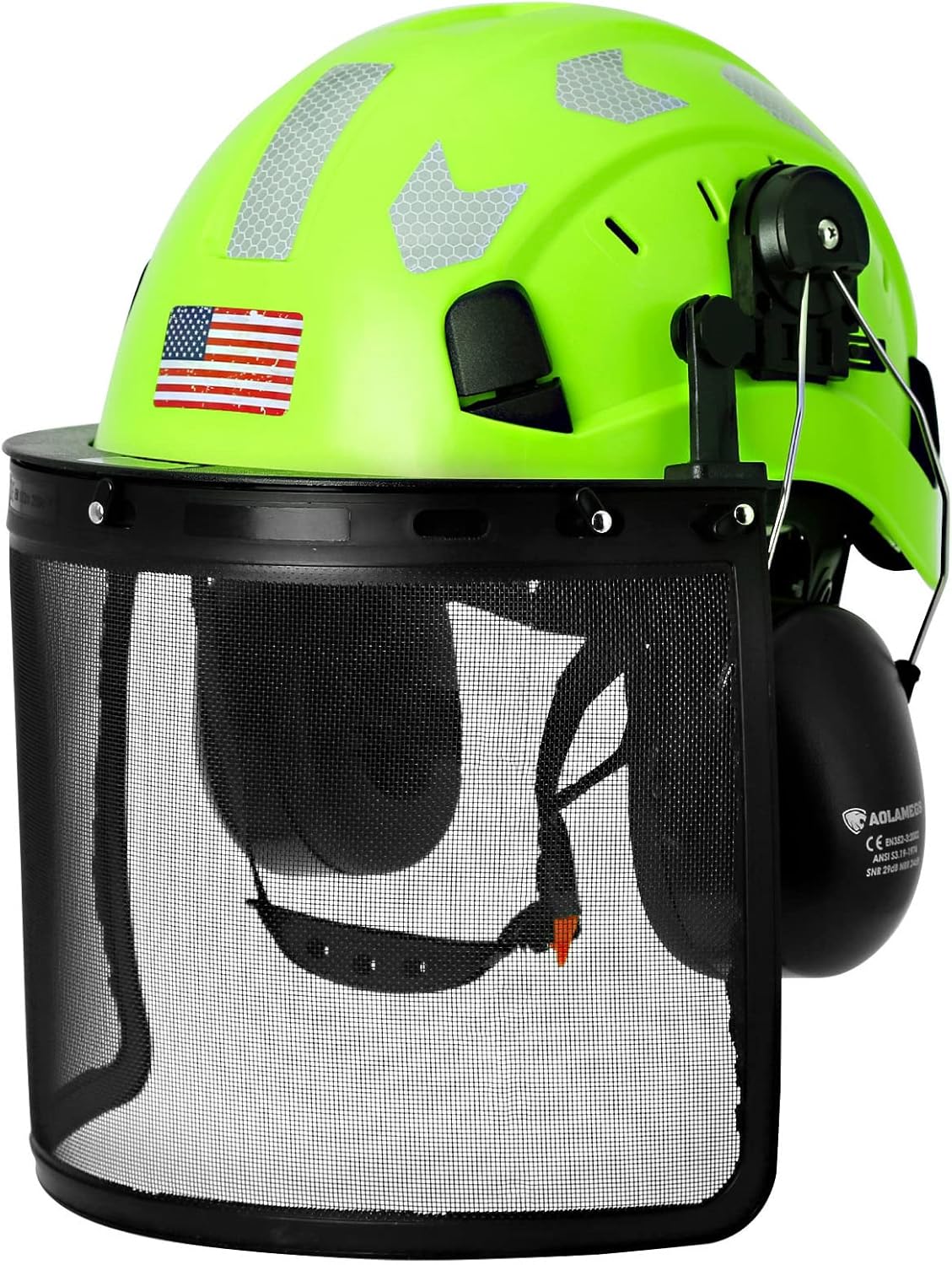 Green Chainsaw Helmet with Face Shield and Ear Muffs - Reflective ...