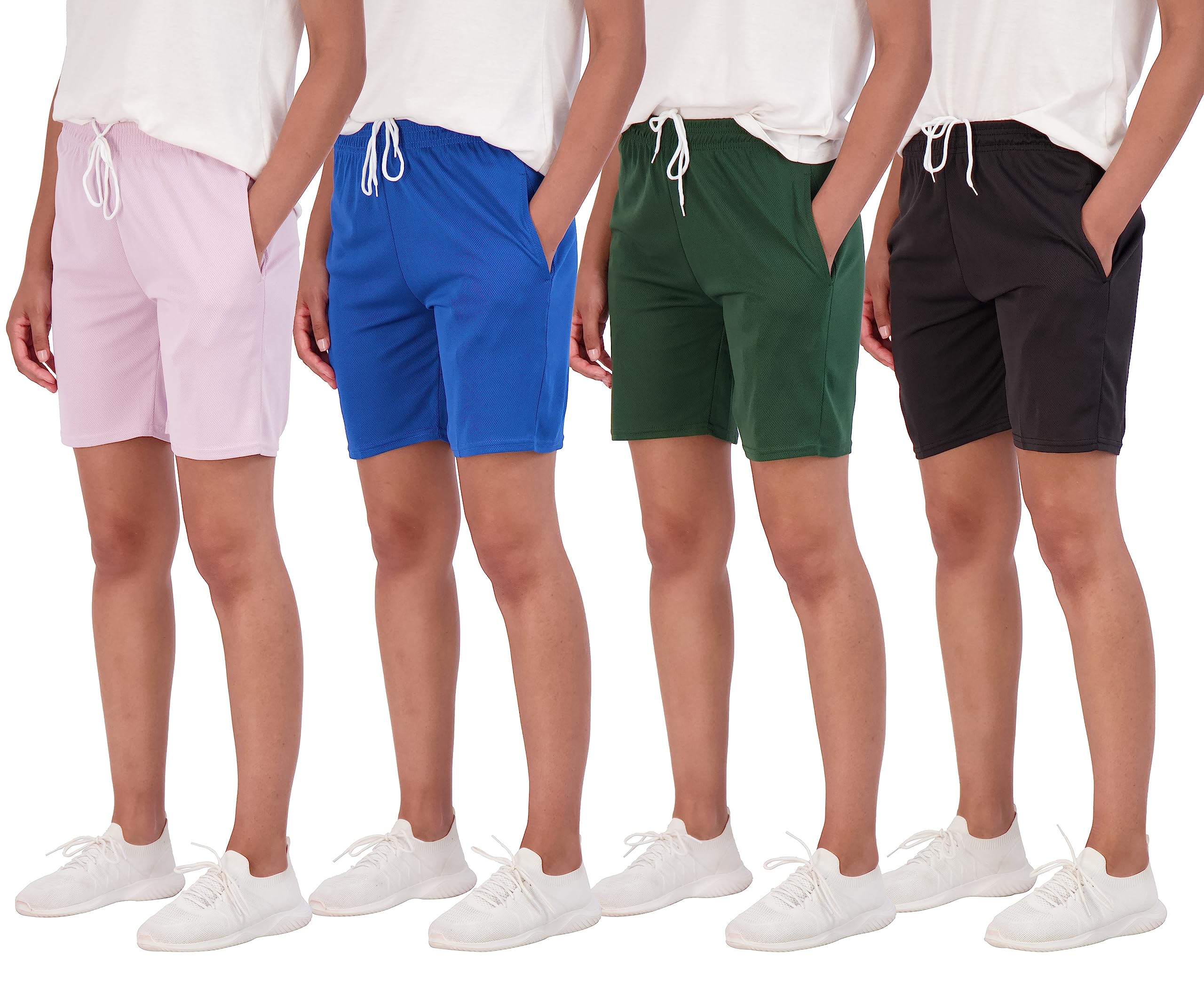 Real Essentials 4-Pack: Women's 7" Mesh Quick-Dry Bermuda Active ...