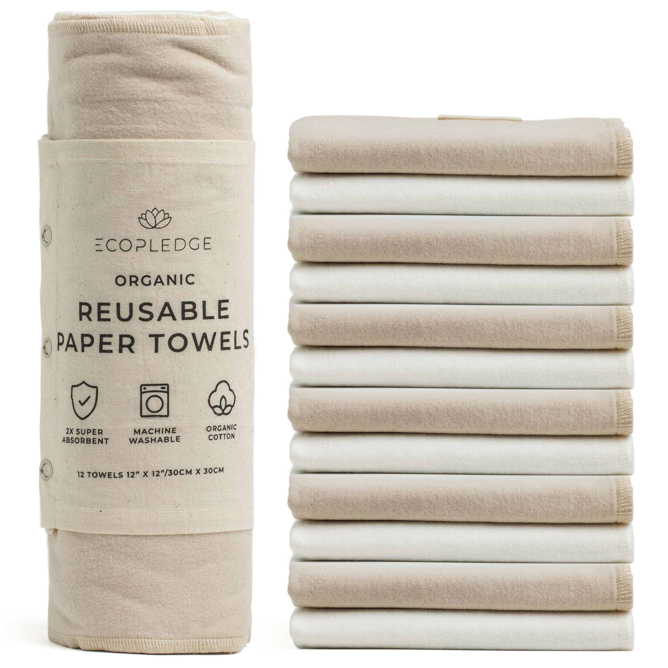 Amazon.com: EcoPledge Reusable Paper Towels Washable Roll - Thick 12-pc ...