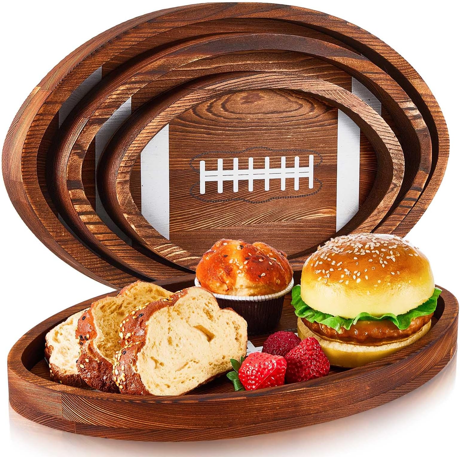 Amazon.com: Geetery 3 Pcs Football Serving Trays and Platters Wooden ...