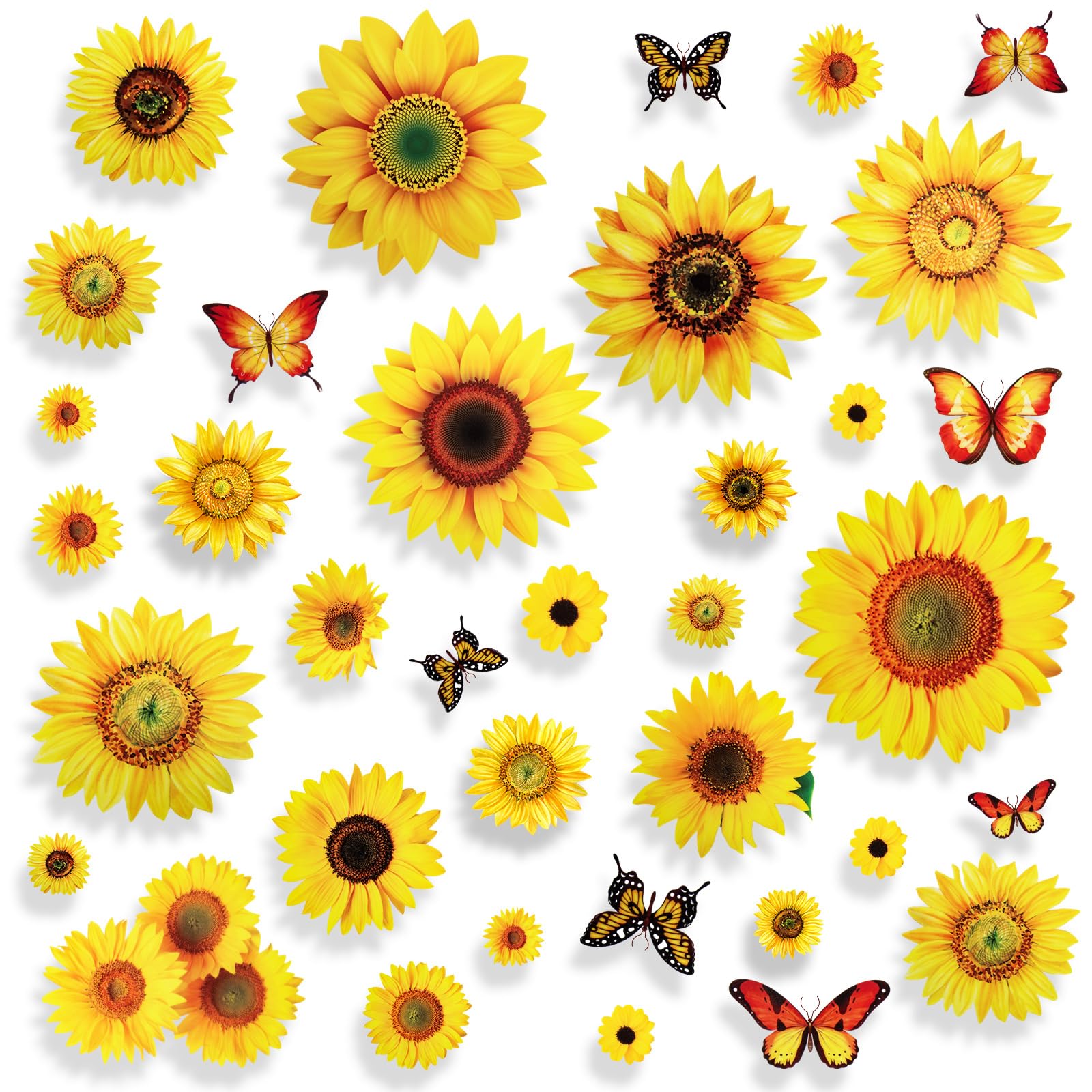 Amazon.com: 100 Pcs Sunflower Window Wall Stickers with 3D Butterfly, 1 ...