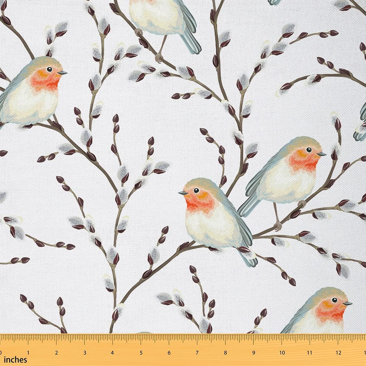 Amazon.com: Cute Bird Upholstery Fabric by The Yard White Flower ...